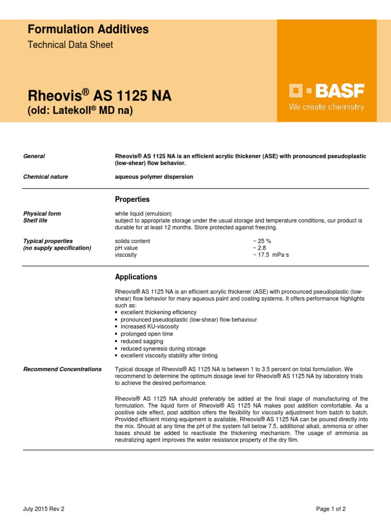 Espesante Acrilico Rheovis AS 1125 NA | PDF | Pharmaceutical ...