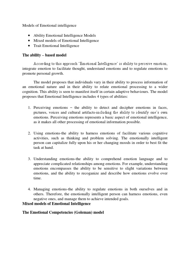 Models of Emotional Intelligence | PDF | Emotional Intelligence ...