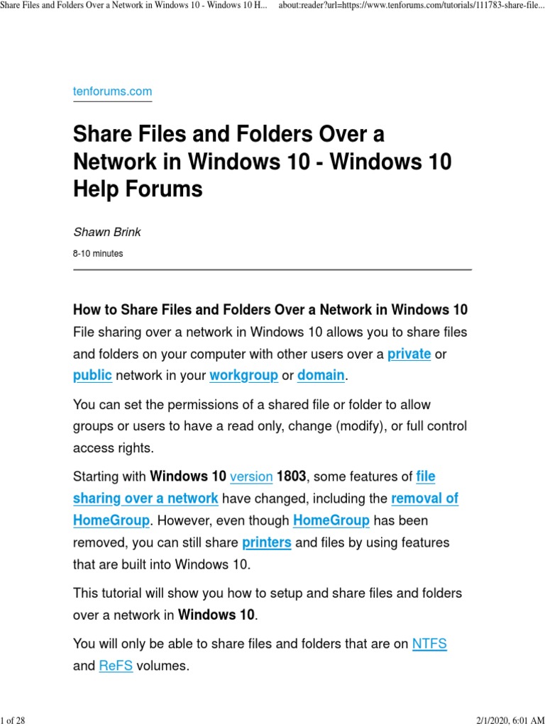 Windows 10 Network File Sharing Guide | PDF | Screenshot | Windows 10