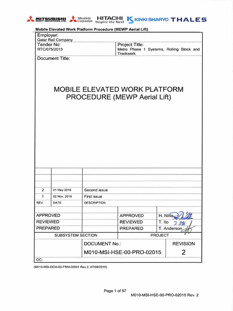 MEWP Procedure Safety Guide | PDF | Elevator | Transport
