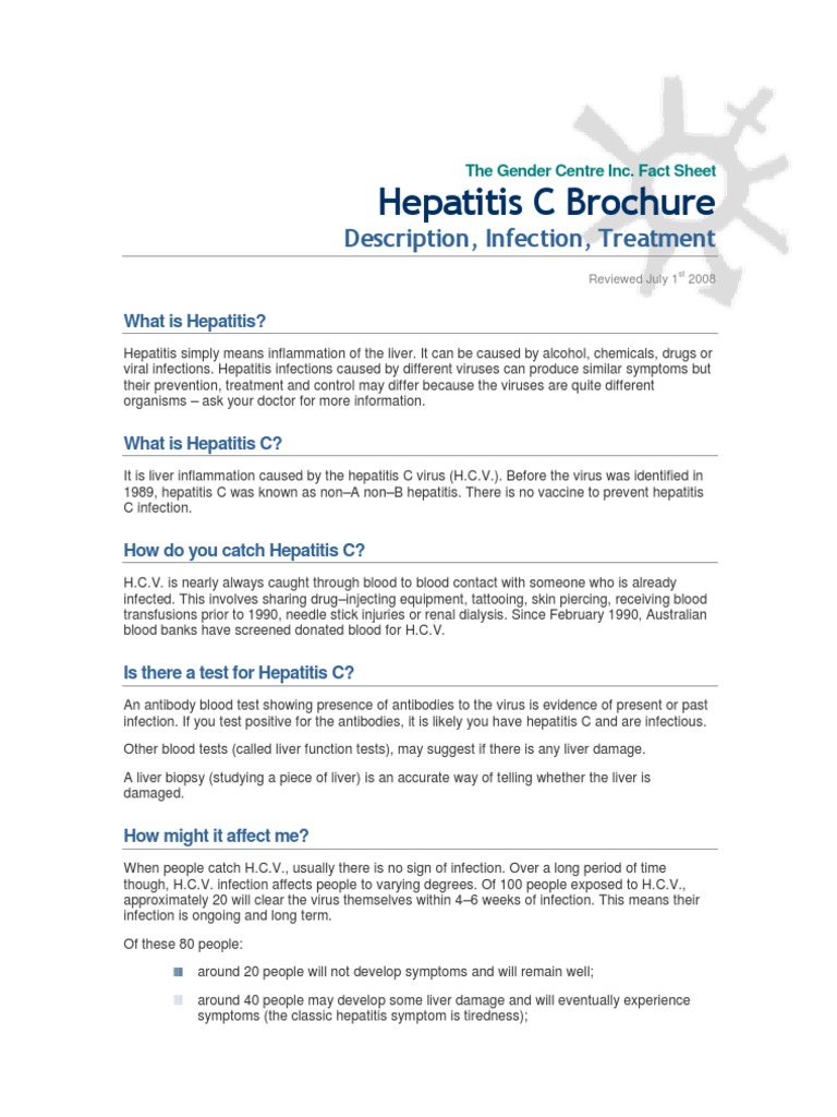 Hepatitis C Brochure: Description, Infection, Treatment | PDF ...