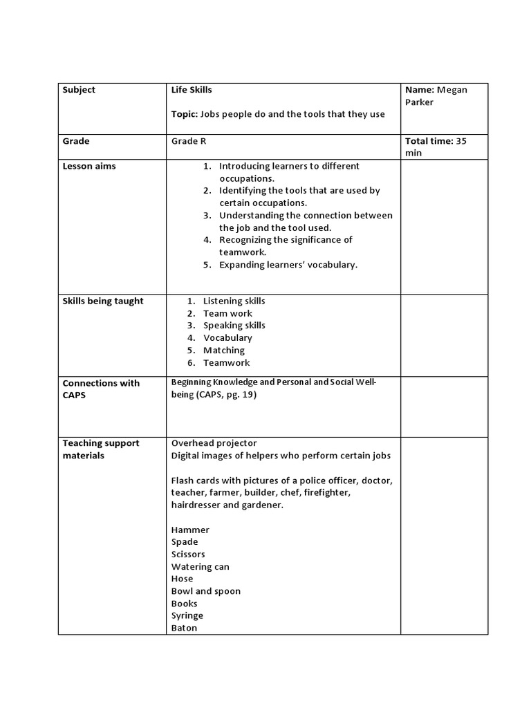 Grade R Lesson Plan | PDF | Behavior Modification | Cognition