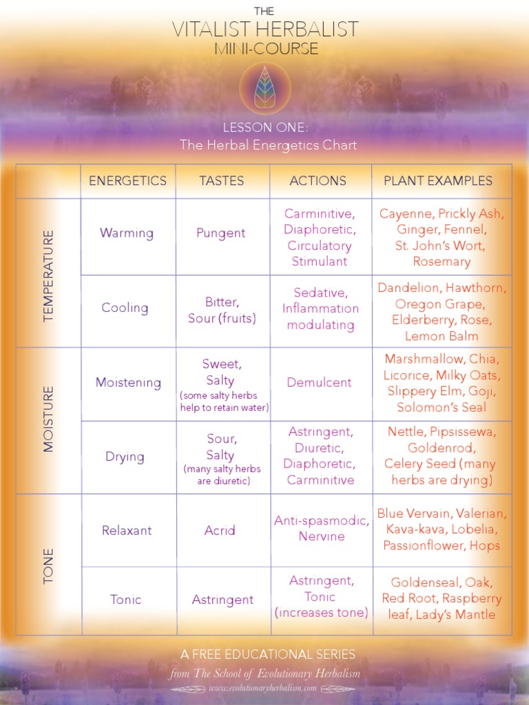 Lesson+One +herbal Energetics Table | PDF | Taste | Medicinal Herbs And ...