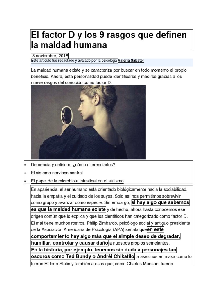 Nueve rasgos de la maldad humana | PDF | Inteligencia | Mal