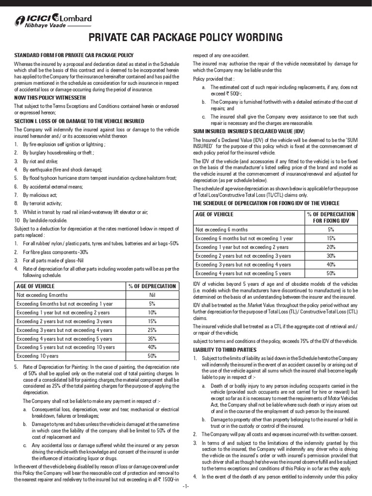 private-car-package-policy.pdf | Indemnity | Insurance