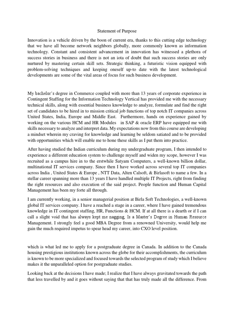 SOP Sample For MBA | PDF | Human Resource Management | Logistics