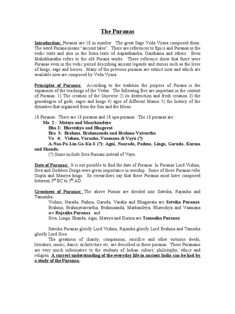 The Puranas | PDF | Puranas | Bhagavata Purana
