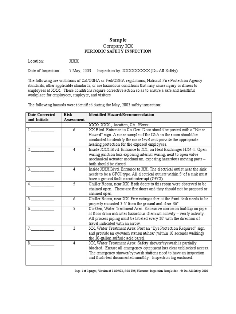 Inspection Sample Report | PDF | Noise | Dangerous Goods