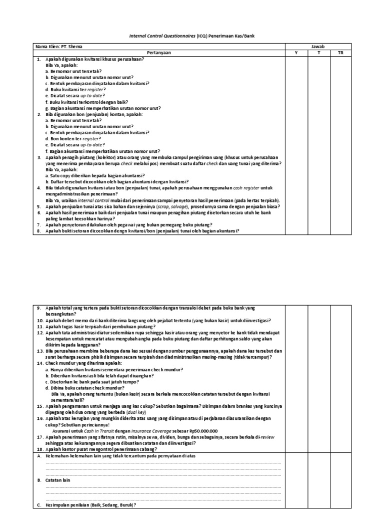ICQ Penerimaan Kas Atau Bank | PDF | Pengelolaan Keuangan & Uang