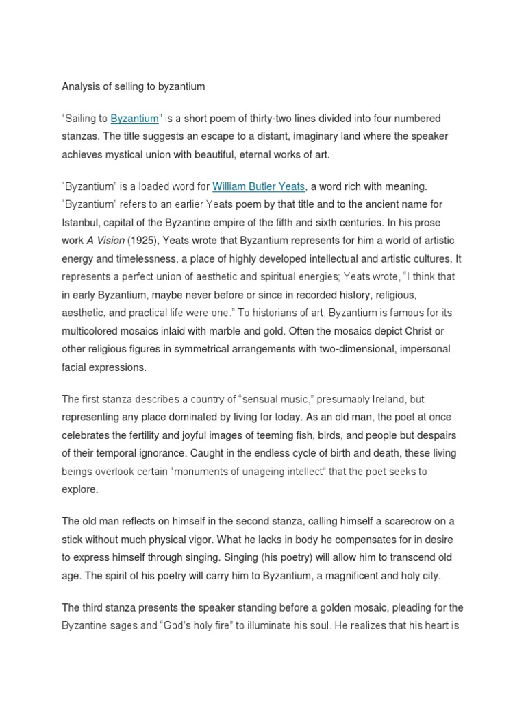 Analysis of "Sailing to Byzantium" | PDF | Byzantine Empire | Poetry