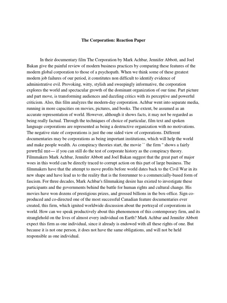 The Corporation: A Critical Analysis | PDF | Psychological Concepts