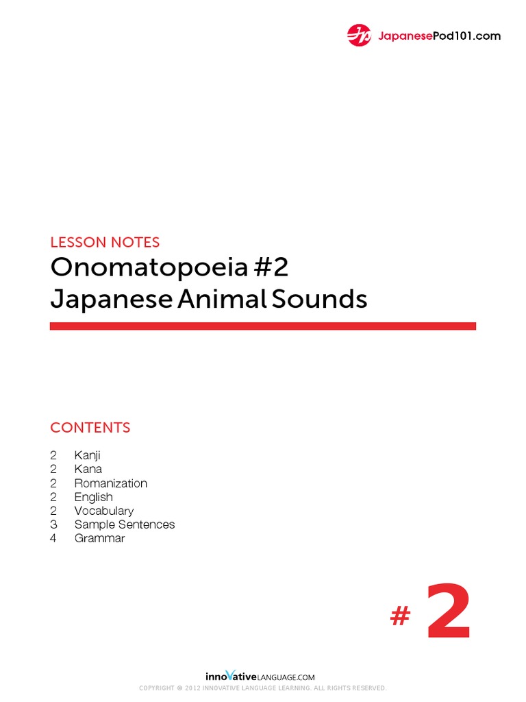 Japanese Animal Sounds - Lesson Notes | PDF