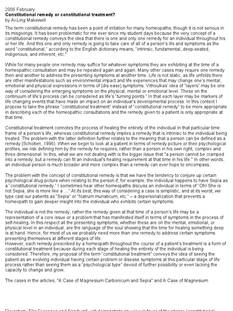 Constitutional Treatment Vs Remedy | Download Free PDF | Homeopathy ...