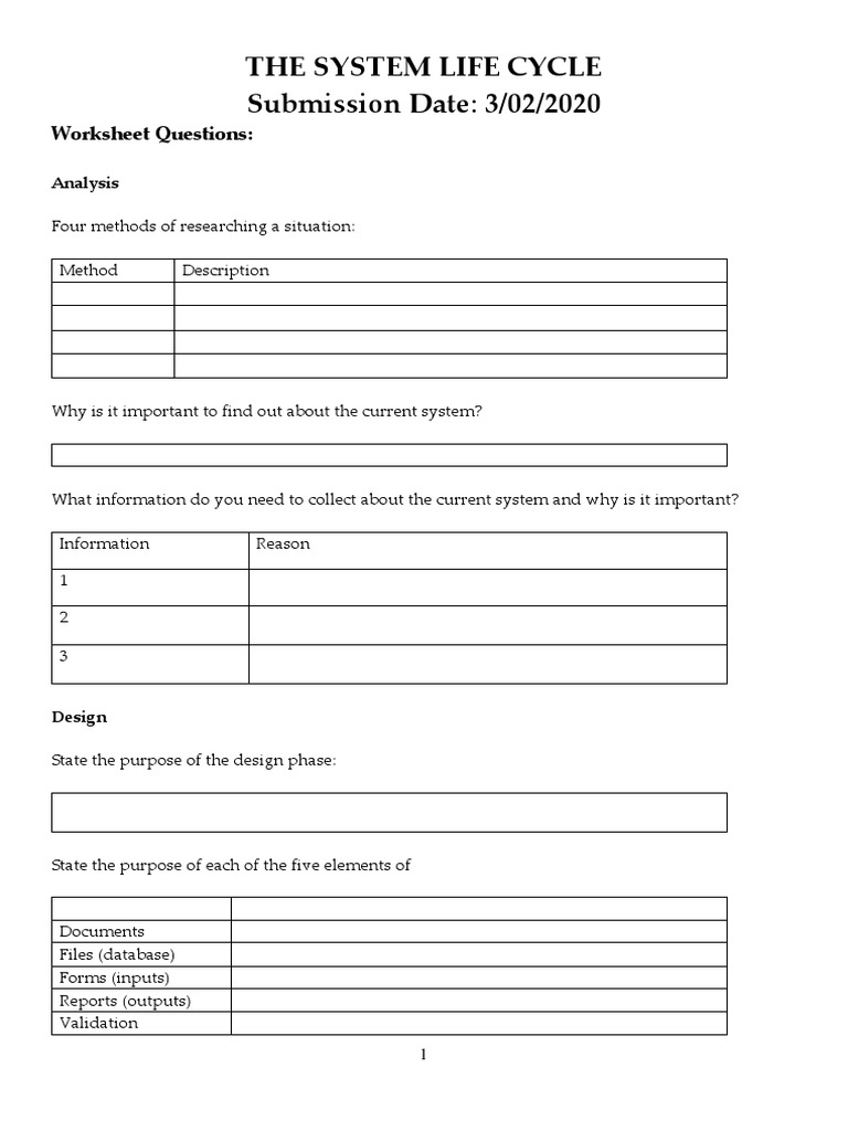 Unit 7 System Life Cycle Worksheet Questions | PDF | Business ...