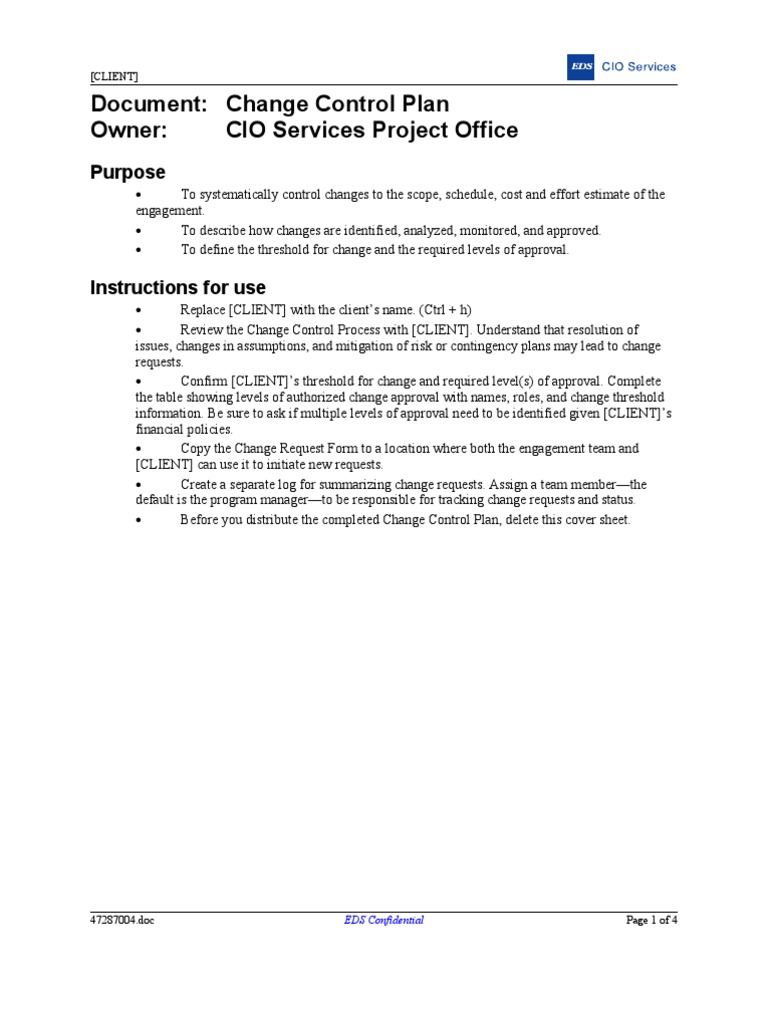 Document: Change Control Plan Owner: CIO Services Project Office | PDF ...