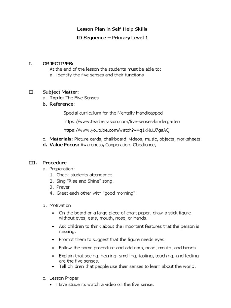 COT LP Five Senses | PDF | Senses | Lesson Plan