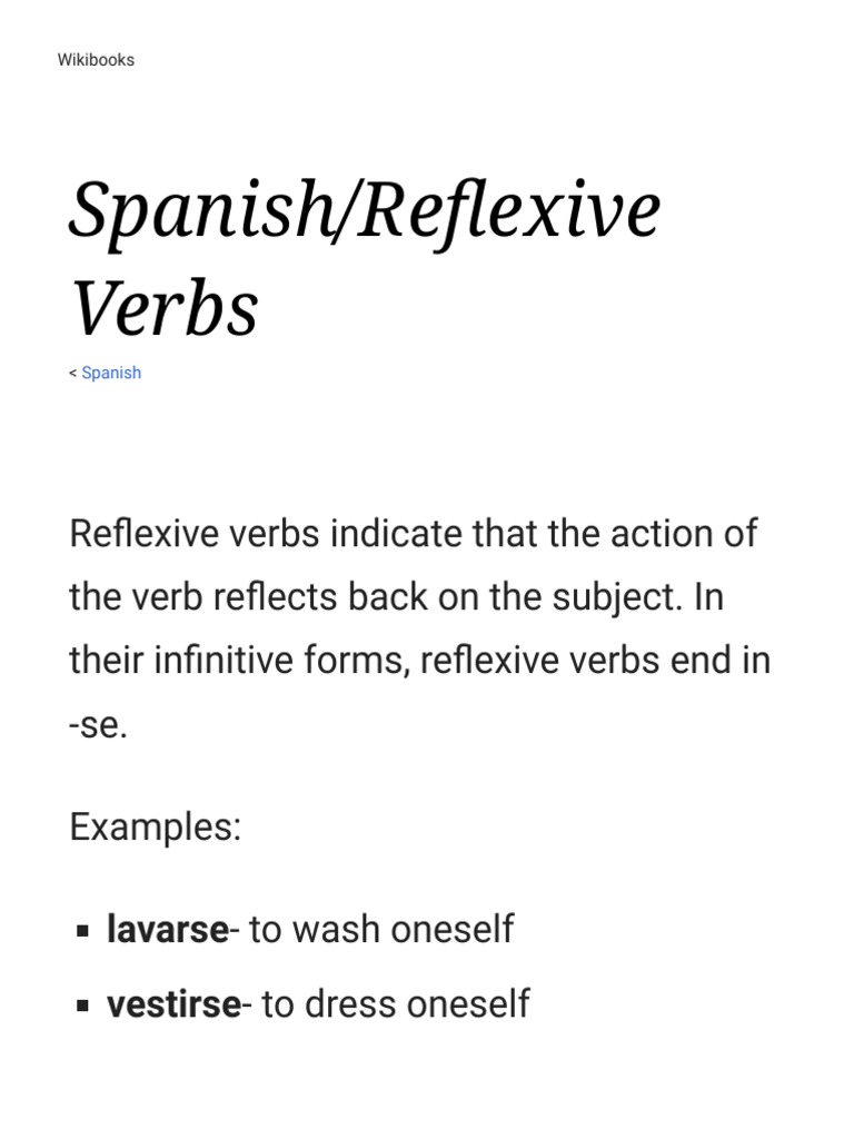 Spanish - Reflexive Verbs - Wikibooks, Open Books For An Open World PDF ...
