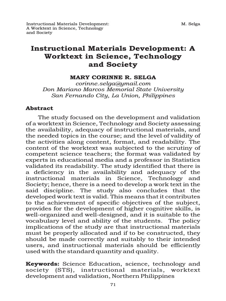 Instructional Materials Development - A Worktext in Science, Technology ...