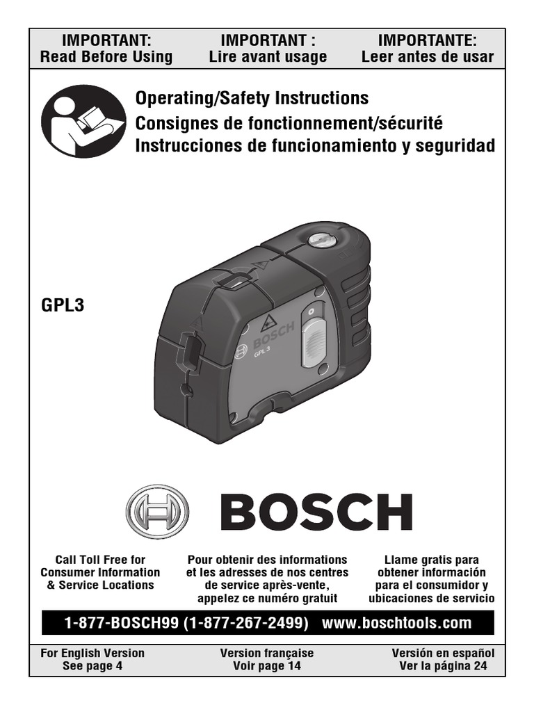 Bosch GPL3 Laser Manual | PDF | Tripod (Photography) | Glasses
