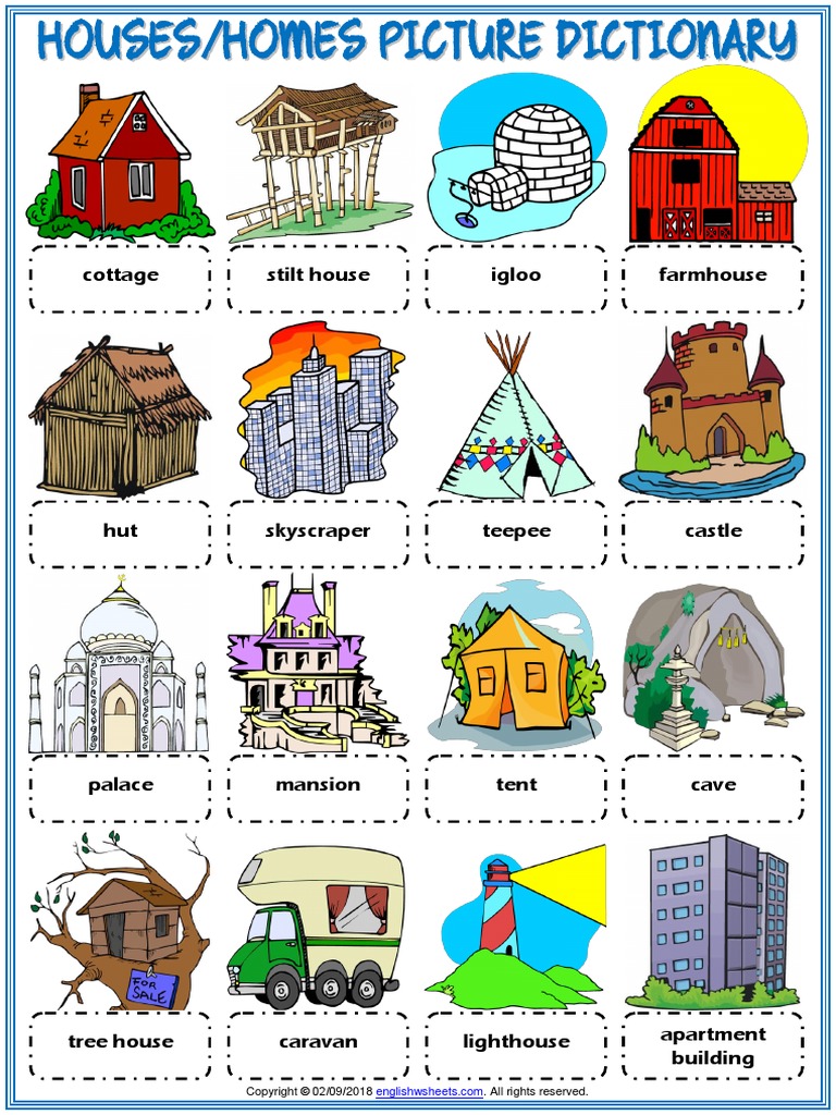 Types of Houses Vocabulary Esl Picture Dictionary Worksheet For Kids ...