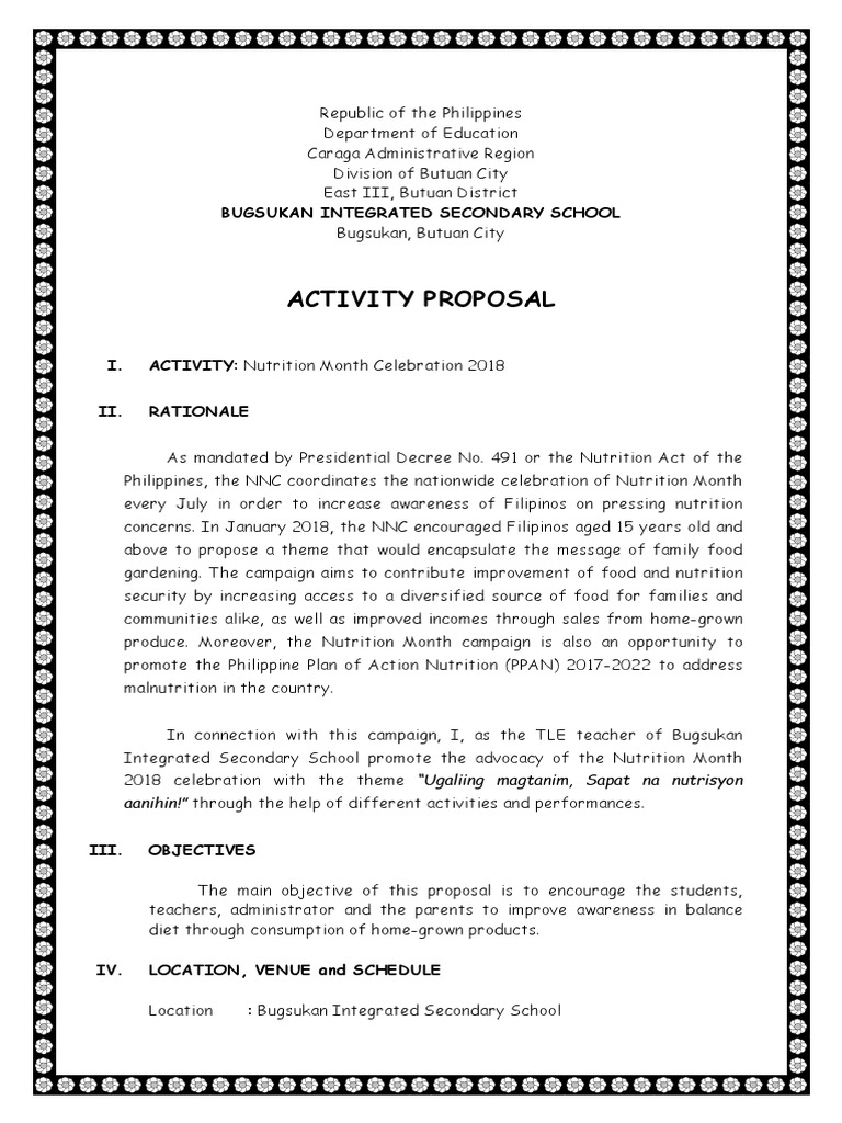 Activity Proposal For Nutrition Month Celebration 2018 | PDF | Foods ...