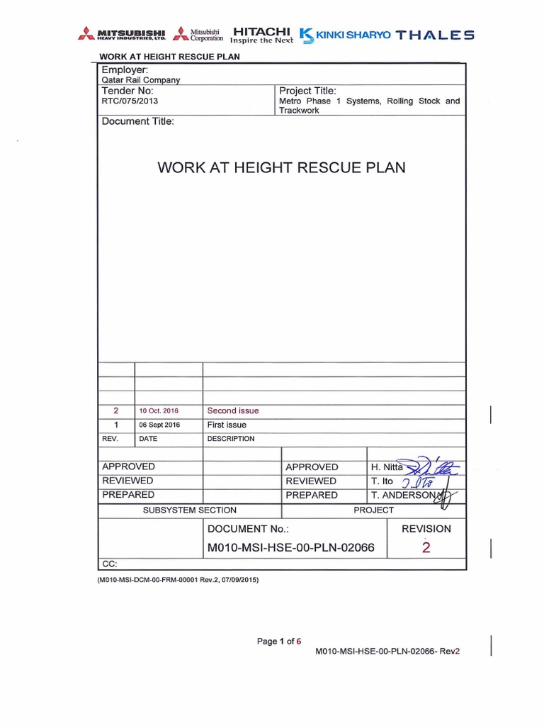 Work at Height Rescue Plan | PDF | Prevention | Safety