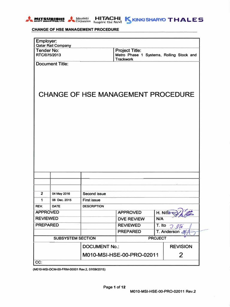 Change of HSE Management Procedure | PDF | Risk | Risk Assessment