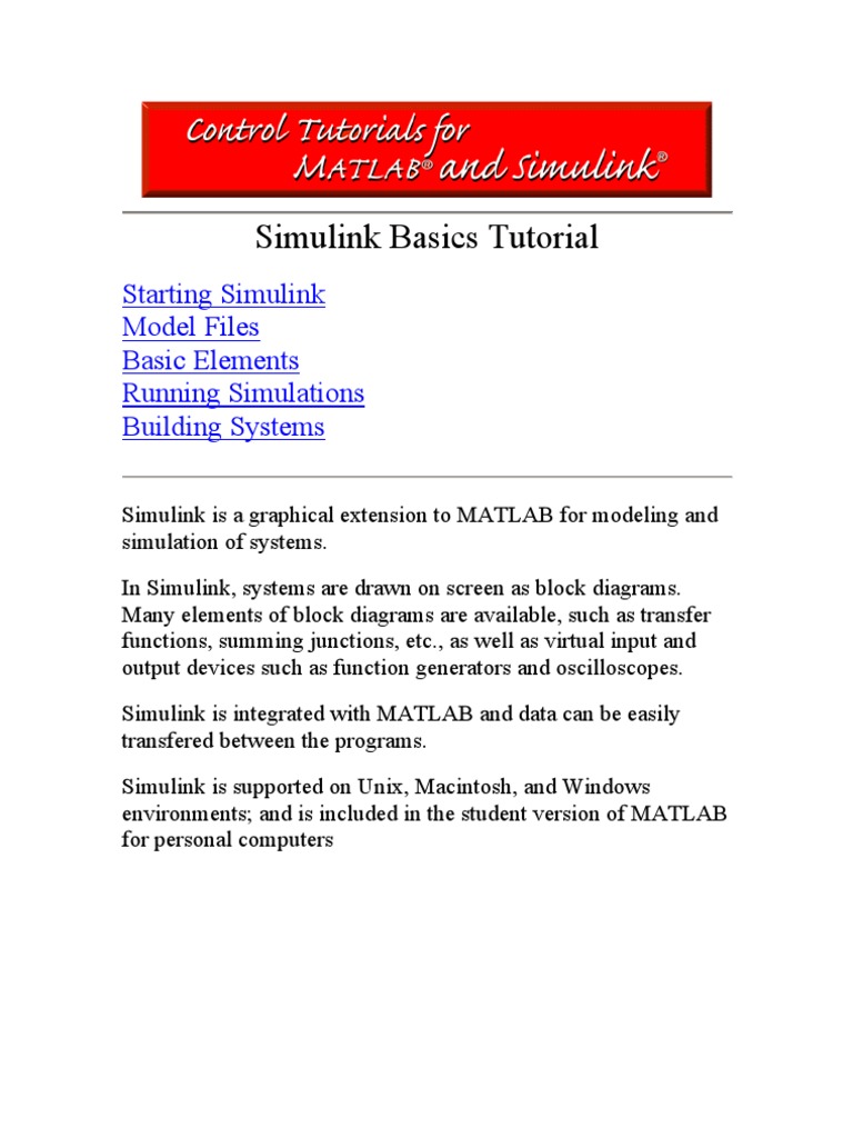 Simulink Basics Tutorial Starting Simulink Model Files Basic Elements