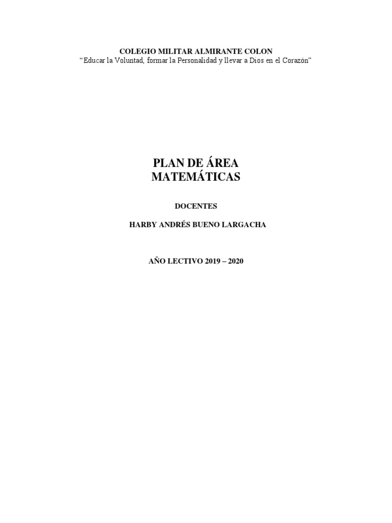 Plan De Area Matemáticas 2019 2020 Pdf Número Real Educación