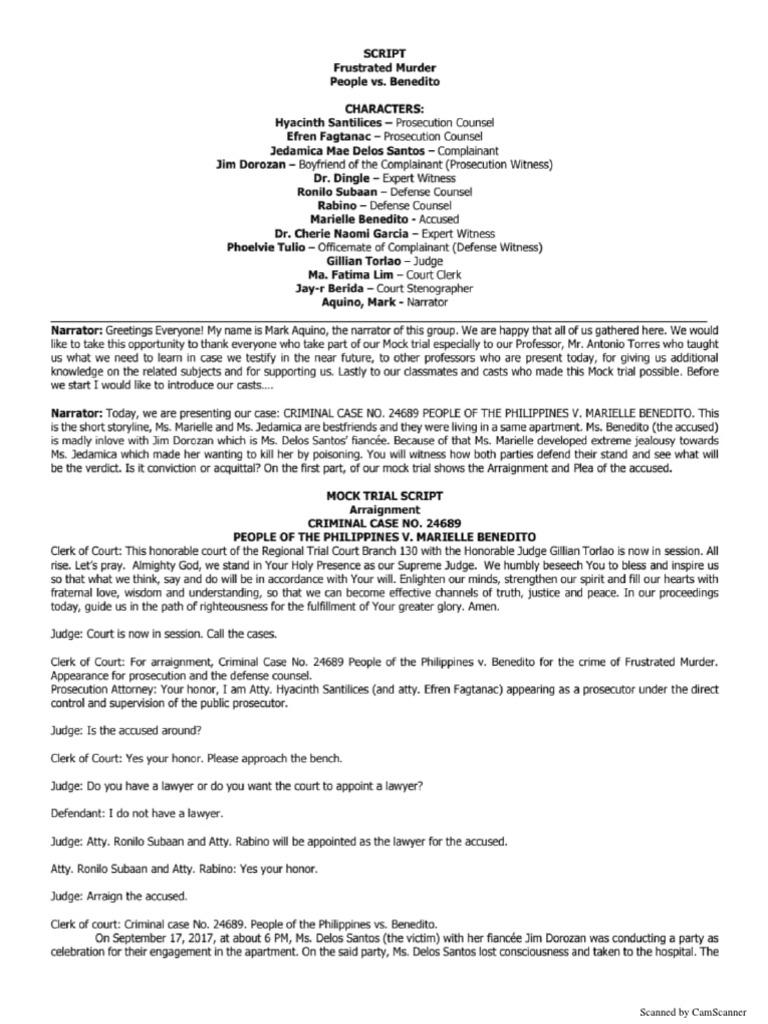 Mock Trial Script Murder | PDF