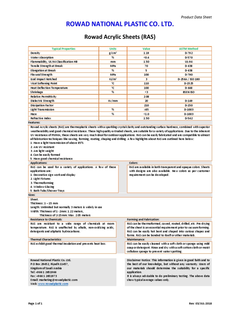 Pmma TDS | PDF | Poly(Methyl Methacrylate) | Materials