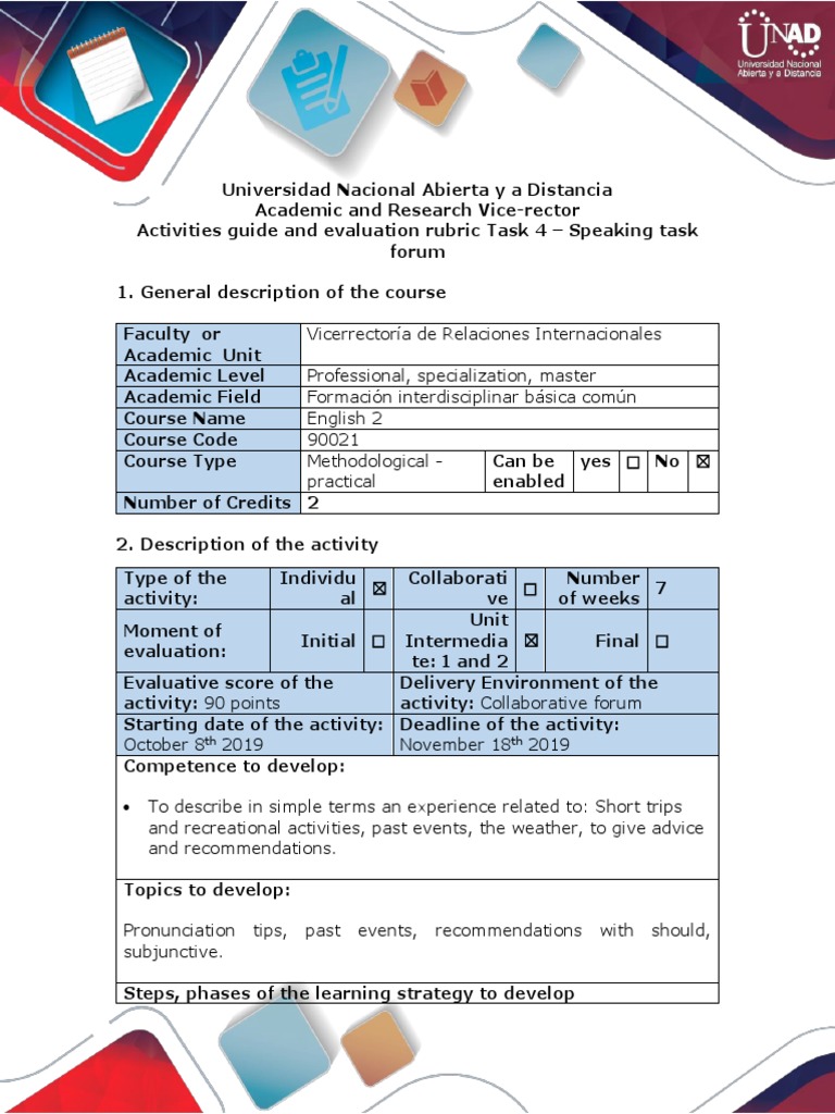 Activities Guide and Evaluation Rubric Task 4 - Speaking Task Forum | PDF | Science | Ciencia y ...