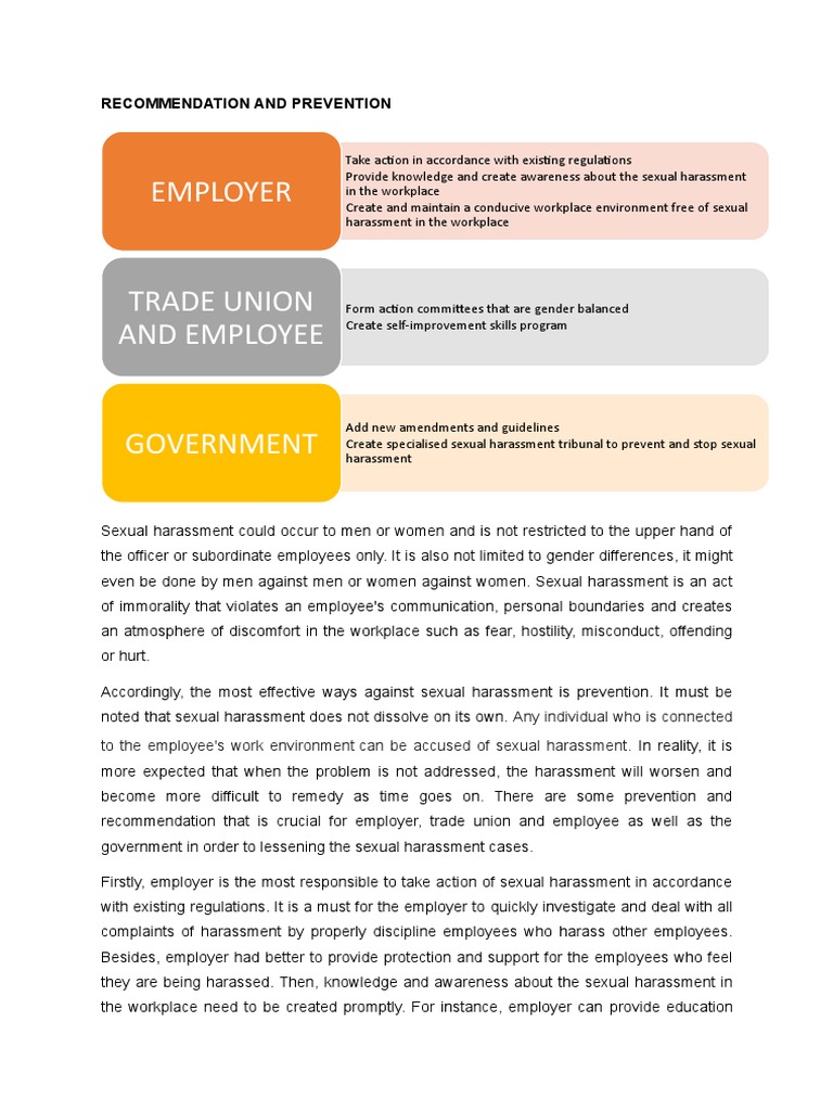 Recommendation and Prevention | PDF | Sexual Harassment | Employment