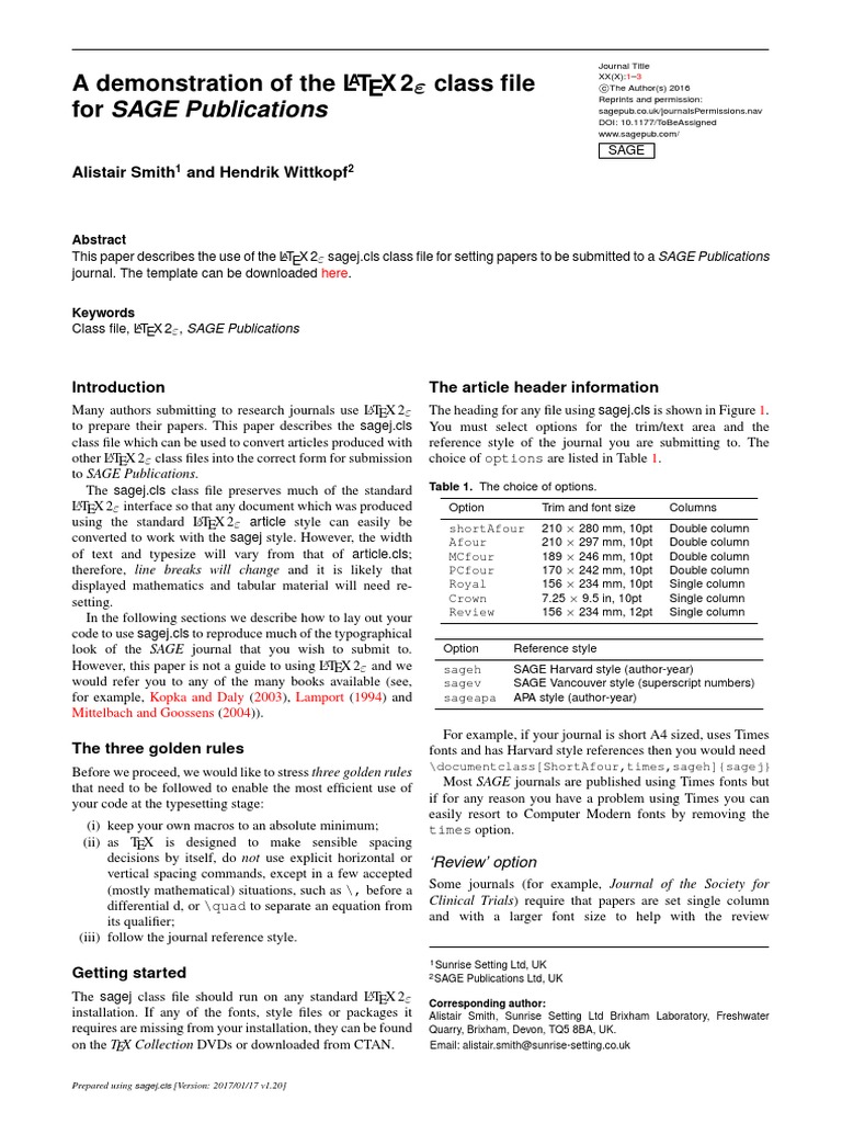 SAGE LaTex Template PDF | PDF | Te X | Publishing