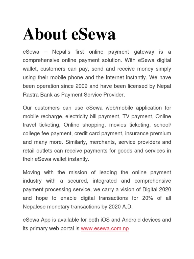 About Esewa | PDF | Mobile App | E Commerce