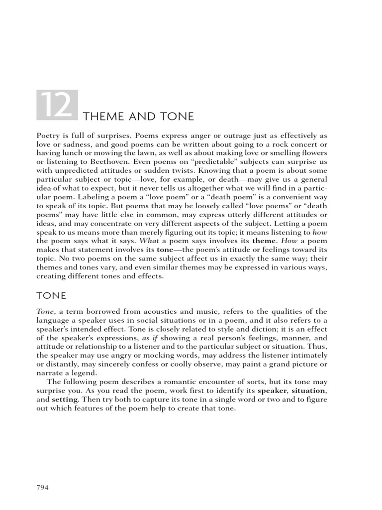 Poetry WK 11, Theme and Tone | PDF | Poetry