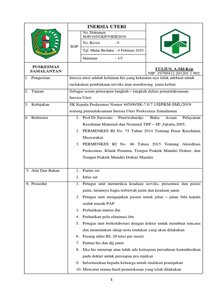 Sop Inersia Uteri | PDF | Pengembangan Diri | Kesehatan Holistik