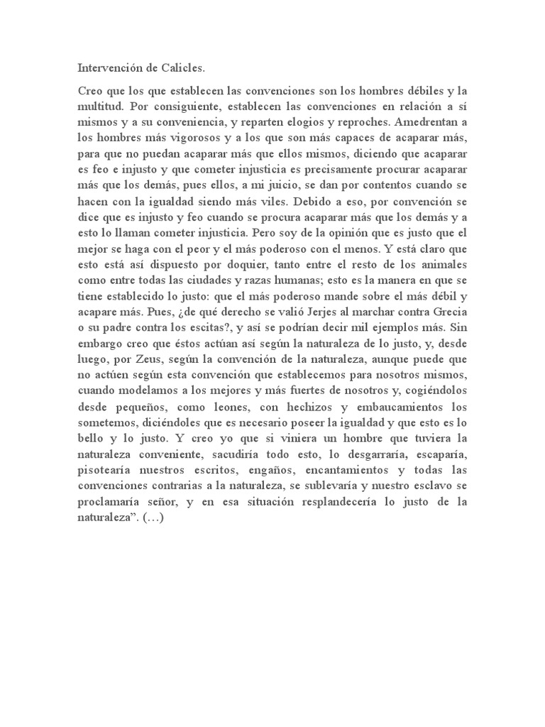 Intervención de Calicles. Esquema PDF | PDF | Homo Sapiens | Naturaleza