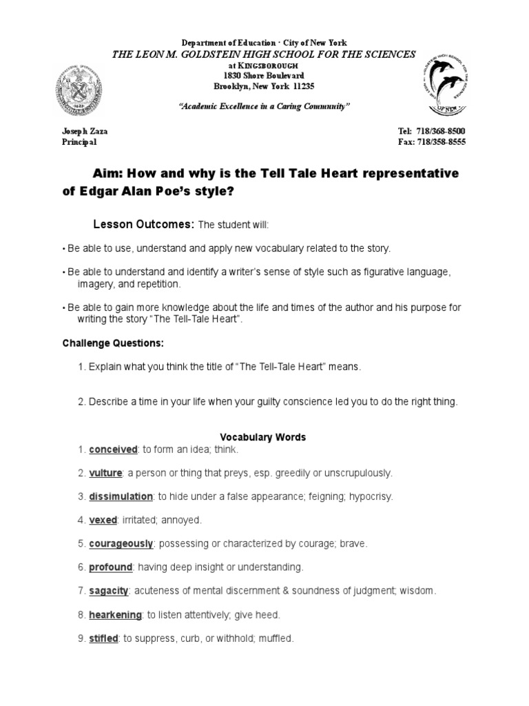 Tell Tale Heart Lesson Plan 2013 | PDF | Writers | Wisdom