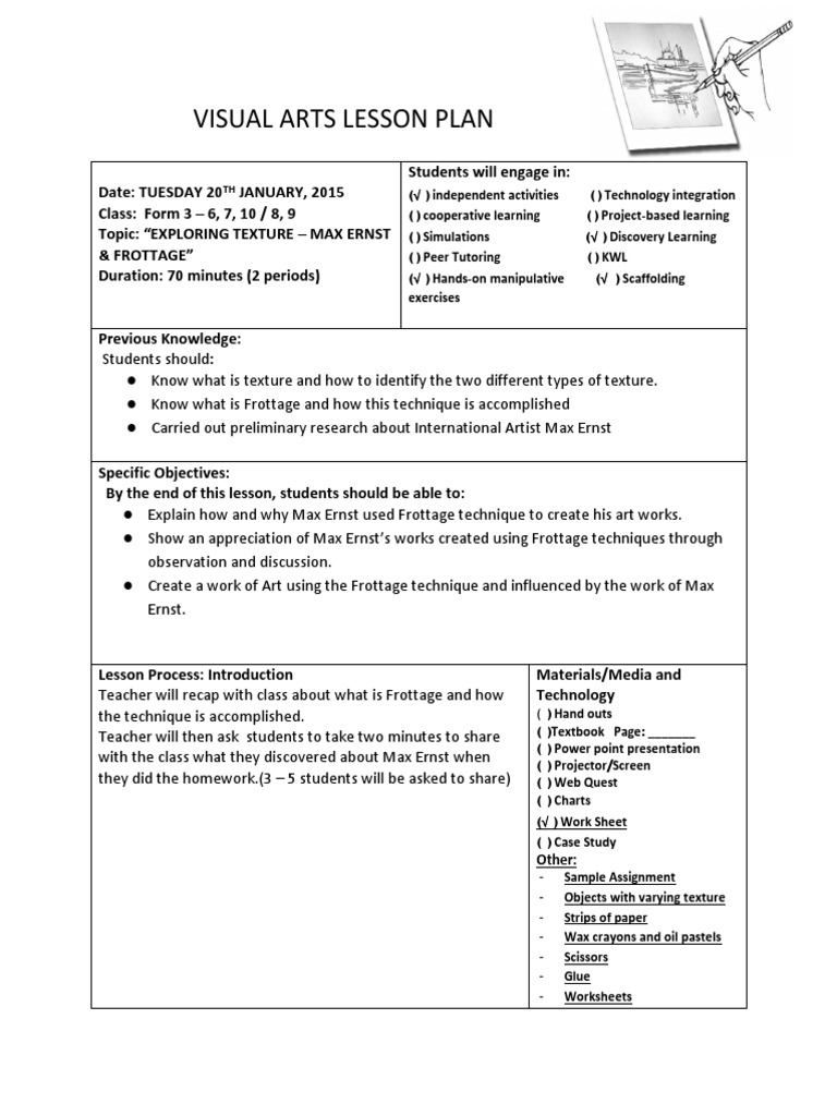 LESSON PLAN - FORM 3 - TEXTURE - Max Ernst | PDF | Homework | Lesson Plan