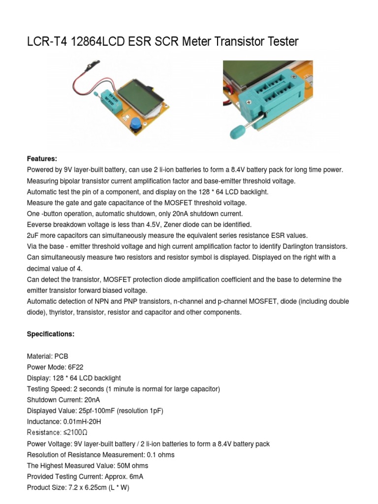 LCR-T4 Transistor Tester Overview | PDF | Technology & Engineering