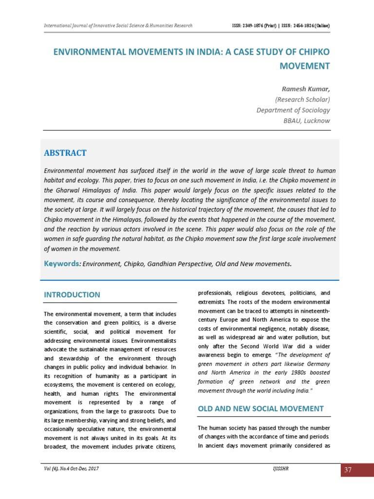 Environmental Movements in India A Case Study of Chipko Movement | PDF | Natural Environment ...