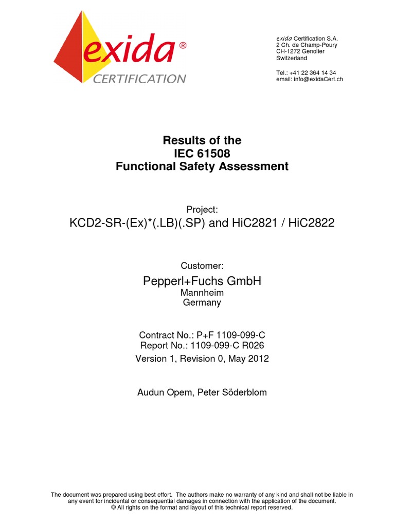 Functional Safety Assessment Exida | PDF | Verification And Validation ...