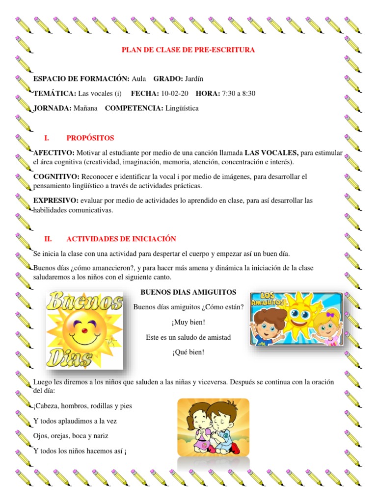 Plan de Clase: Vocal "i" en Preescolar | PDF | Oración | Conceptos ...