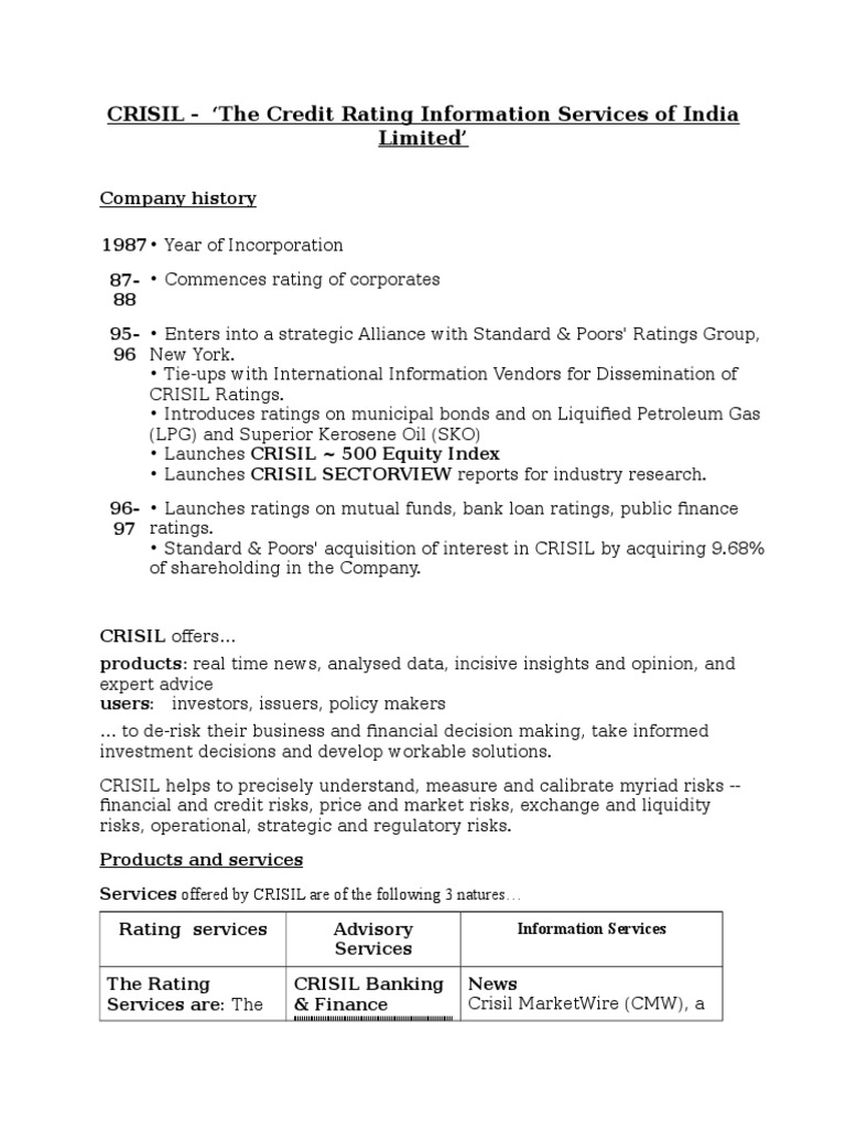 Crisil | Download Free PDF | Standard & Poor's | Credit Rating Agency