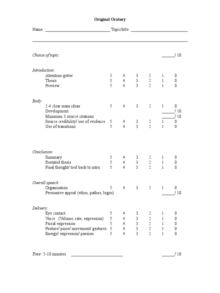 Original Oratory Rubric | PDF