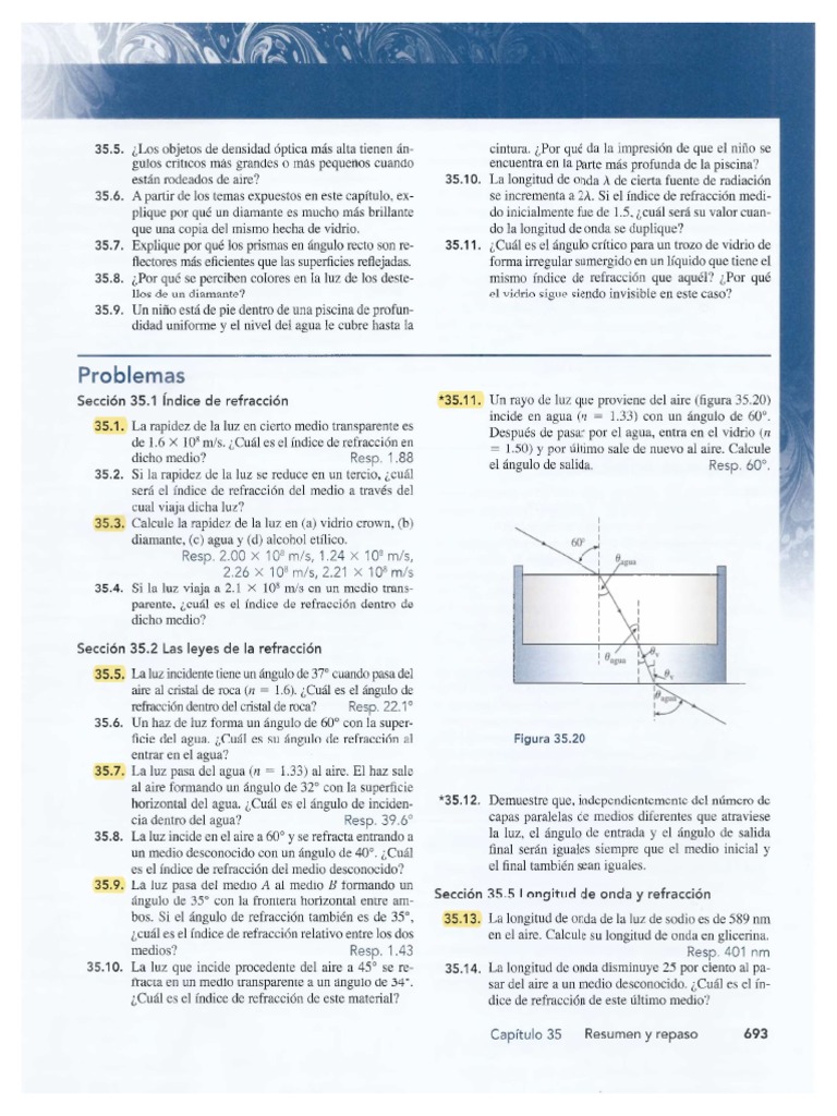Problemario 5 | PDF | Refracción | Ligero
