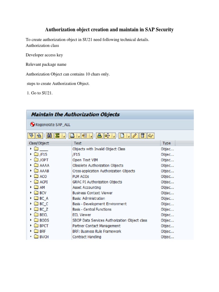 Authorization Object Creation and Maintain in SAP Security | PDF