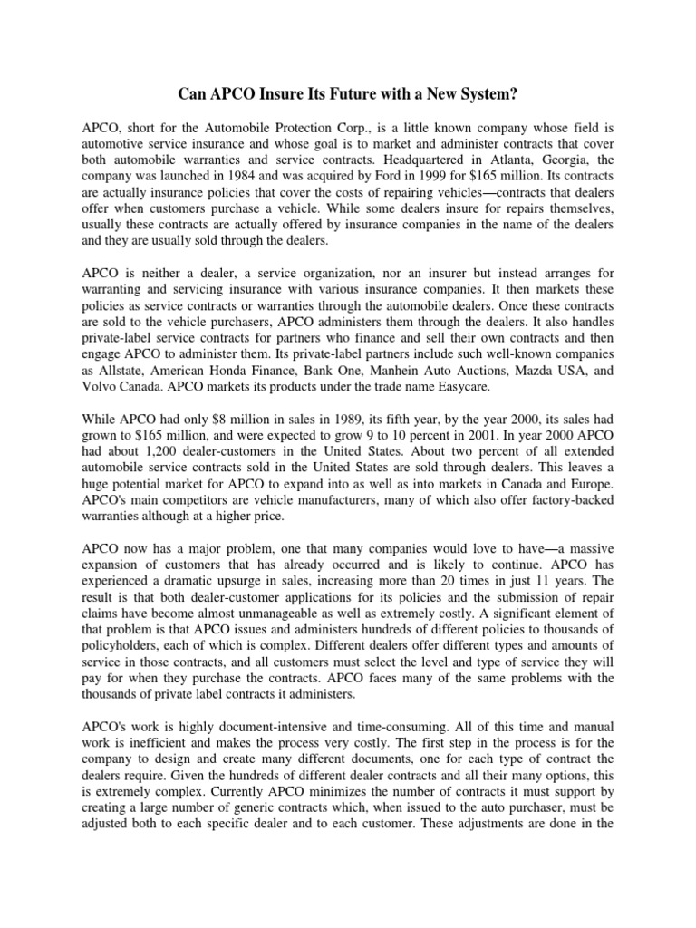 Case Study 2 - Can APCO Insure Its Future With A New System | PDF | Databases | Operating System