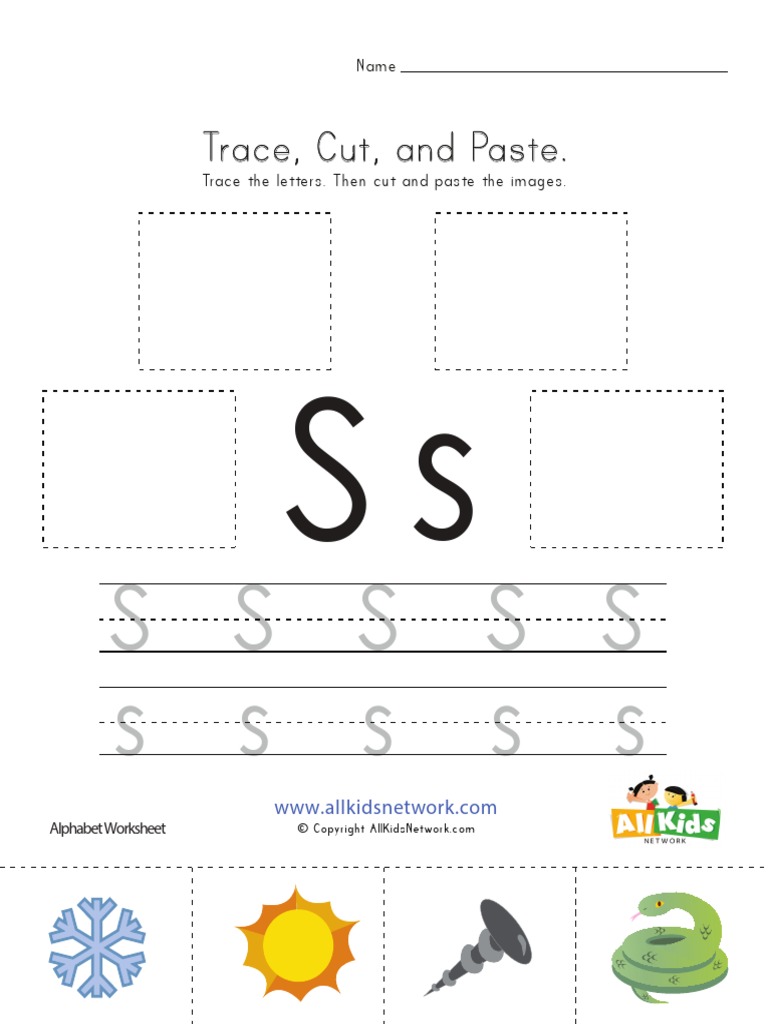 Trace Cut Paste Letter S Worksheet | PDF